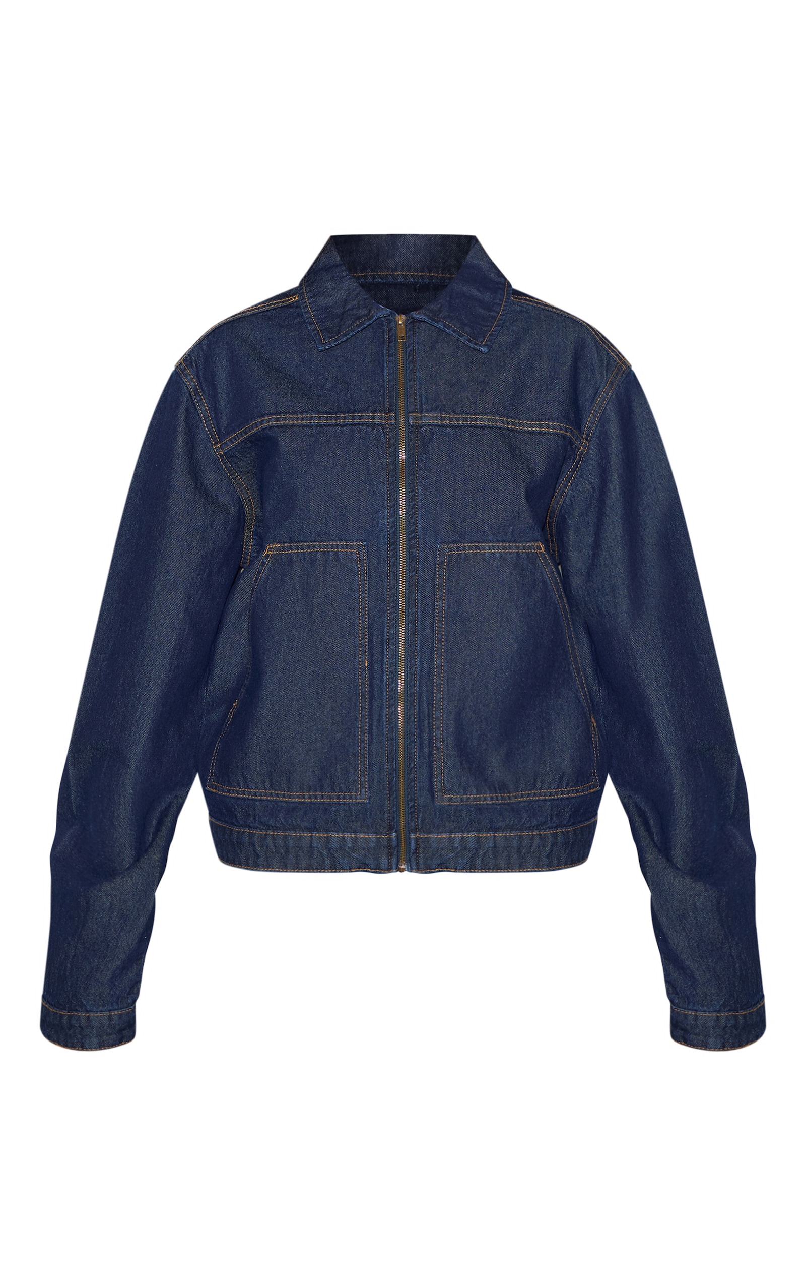 Dark Indigo Boxy Contrast Carpenter Denim Jacket | Denim | PLT