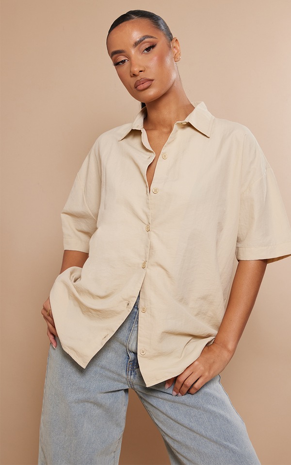 Stone Oversized Short Sleeve Shell Shirt | Tops | PLT