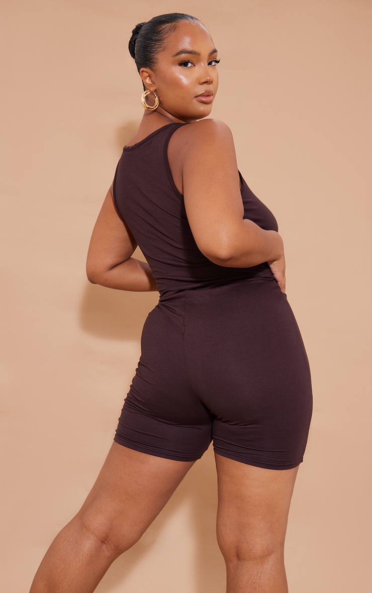 Plus Chocolate Plunge Front Unitard | PrettyLittleThing USA