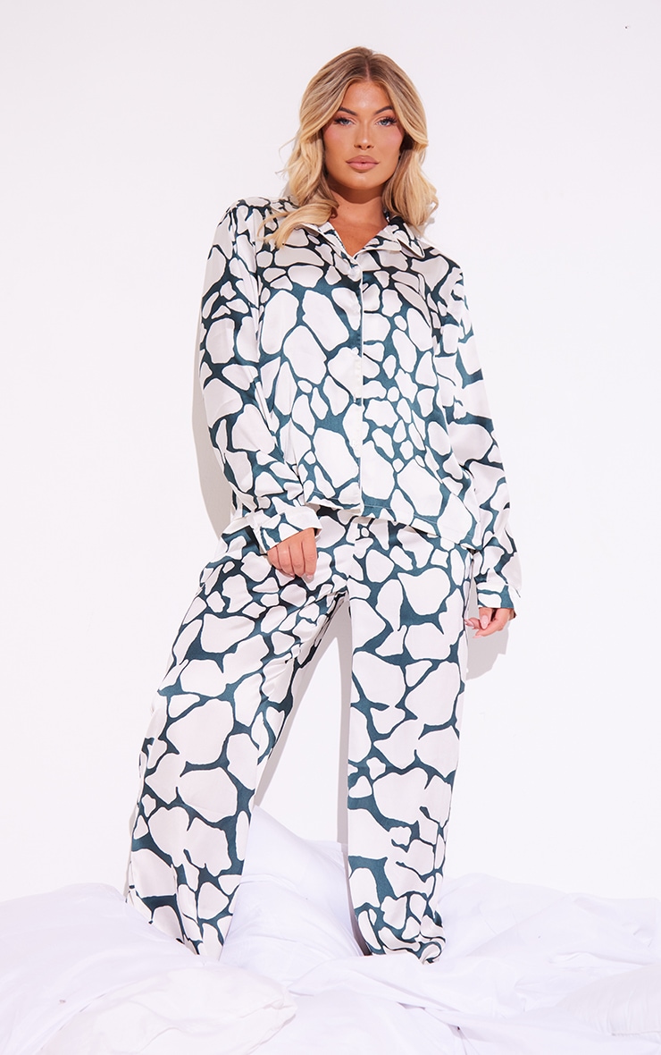 Monochrome Abstract Print Satin Long PJ Set | Lingerie & Nightwear ...