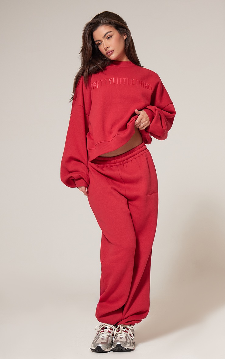 PRETTYLITTLETHING Red Boxy Embroidered Sweatshirt | Sweat ...