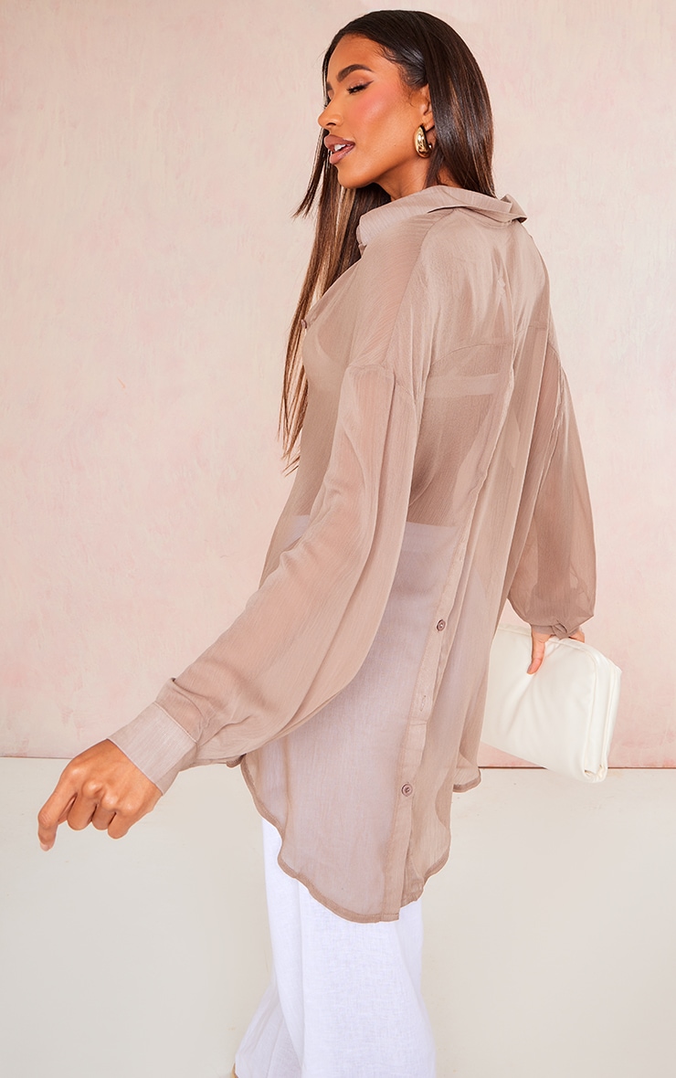 Mocha Textured Button Up Back Shirt | Tops | PrettyLittleThing USA