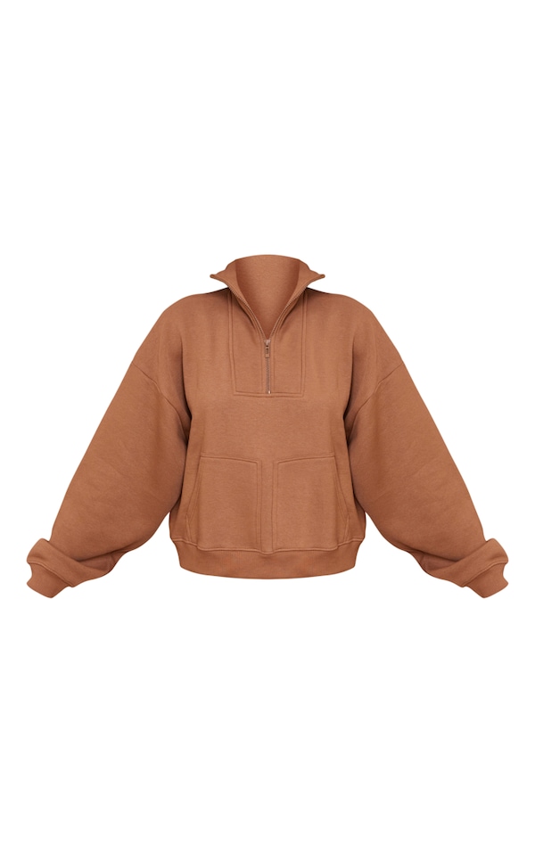 Chocolate Half Zip Double Pocket Seam Sweatshirt | Athleisure | PLT