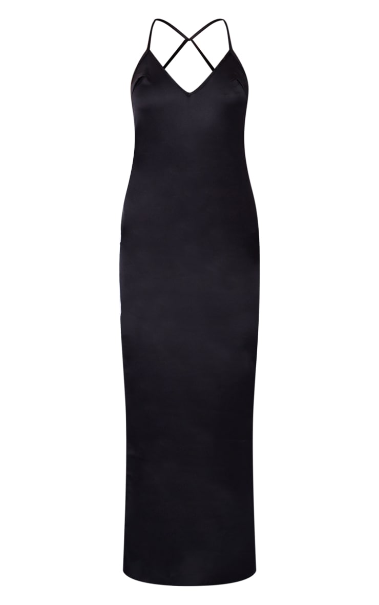 Black Cowl Back Satin Midaxi Dress | Dresses | PLT
