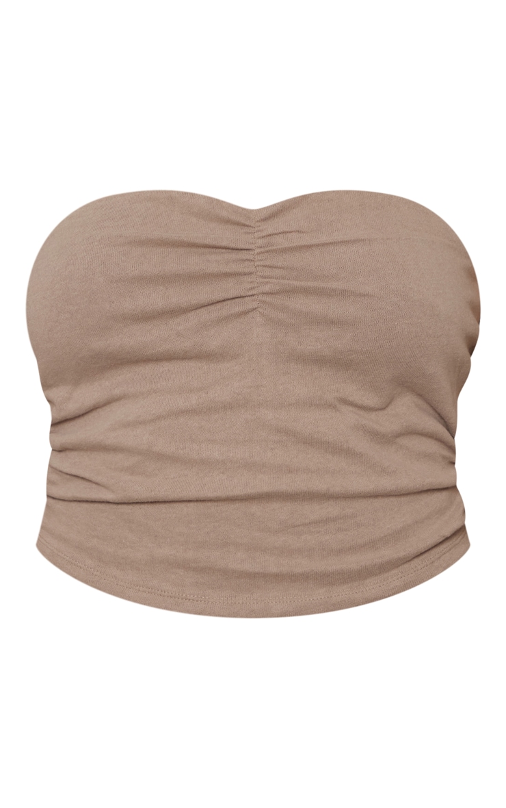 Taupe Brushed Cotton Ruched Tube Top | Tops | PrettyLittleThing USA