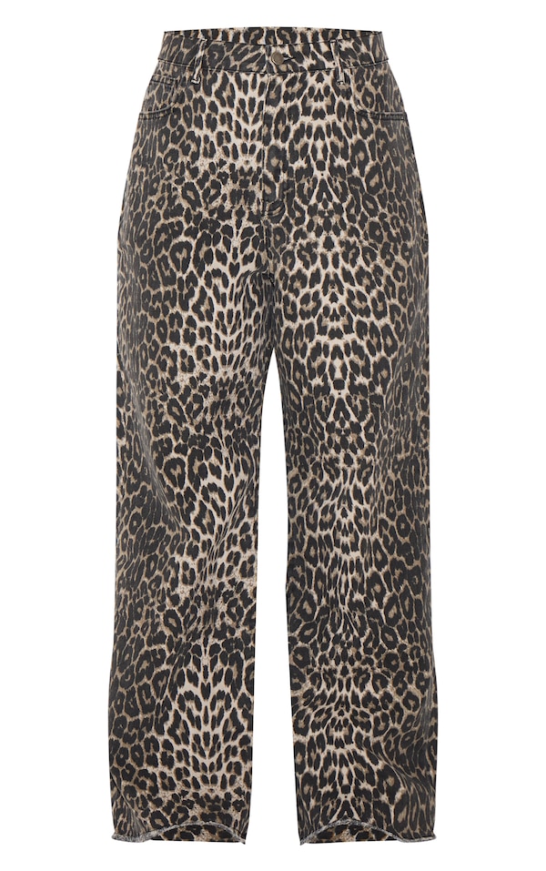 Plus Brown Leopard Print Denim Wide Leg Denim Jean | Plus Size | PLT
