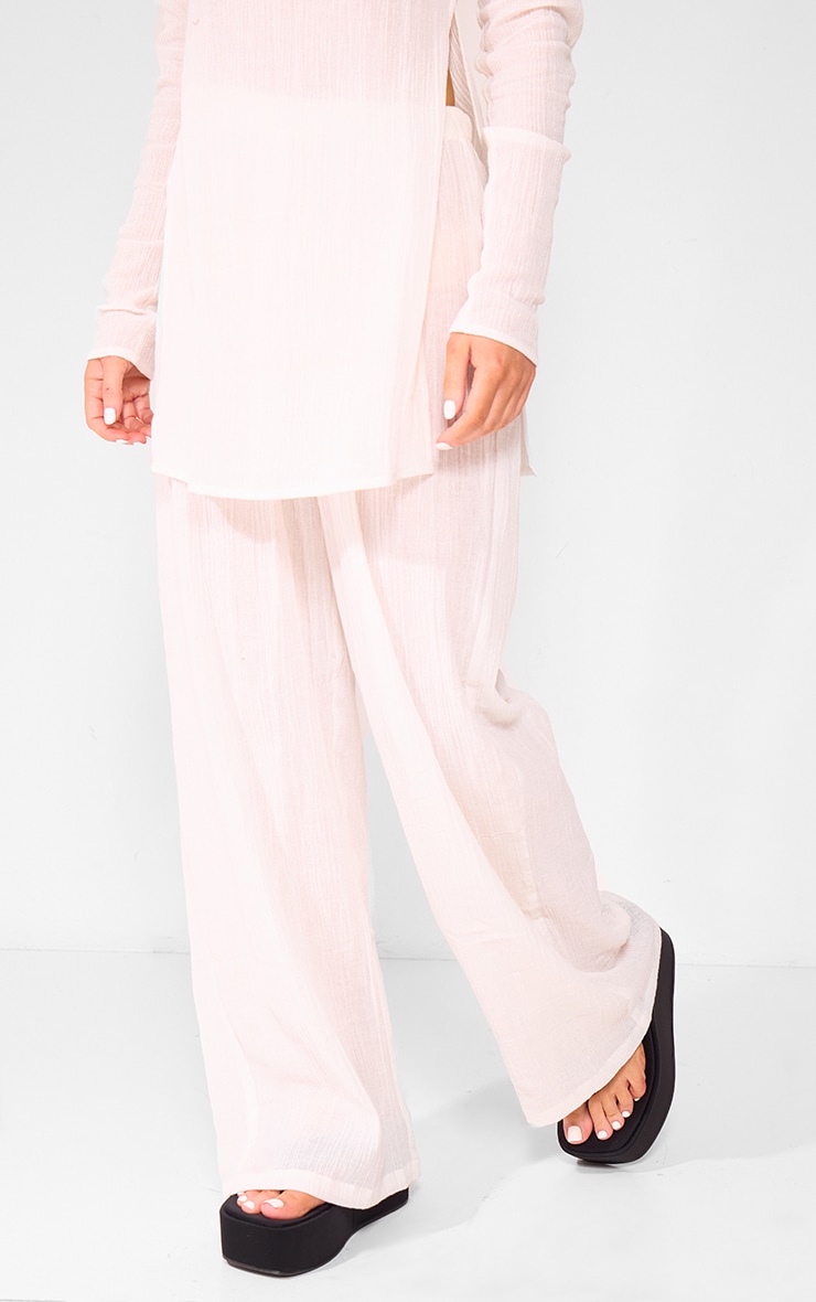 Cream Cheesecloth Textured Wide Leg Pants | Co-ords | PrettyLittleThing USA