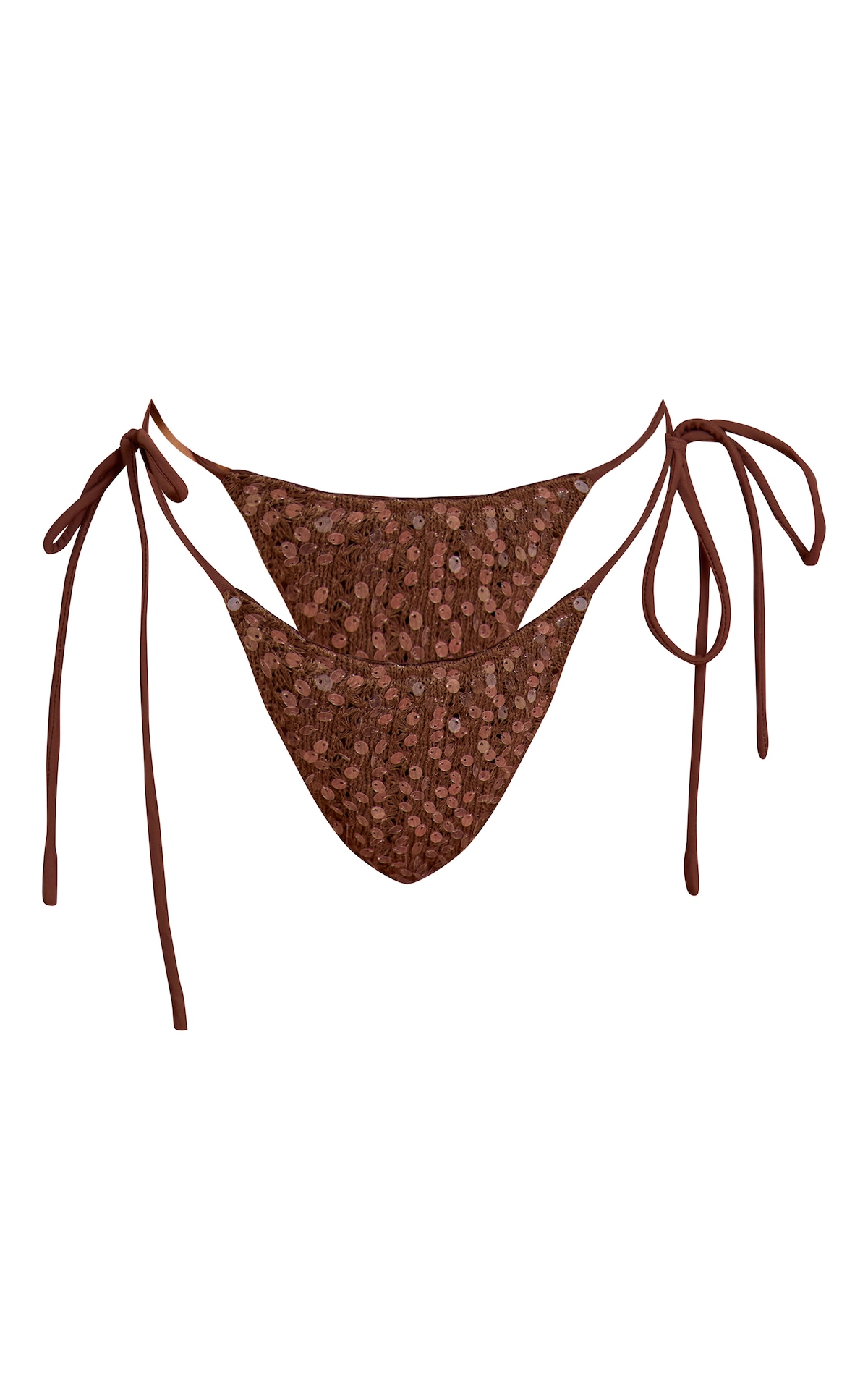 Chocolate Sequin Knit Tie Side Bikini Bottoms | Swimwear | PLT USA