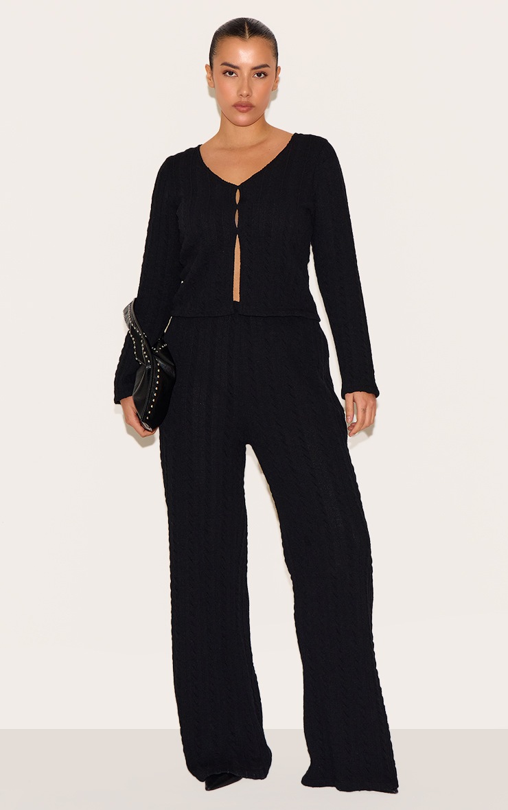 Plus Black Textured Wide Leg Pants | Plus Size | PrettyLittleThing USA