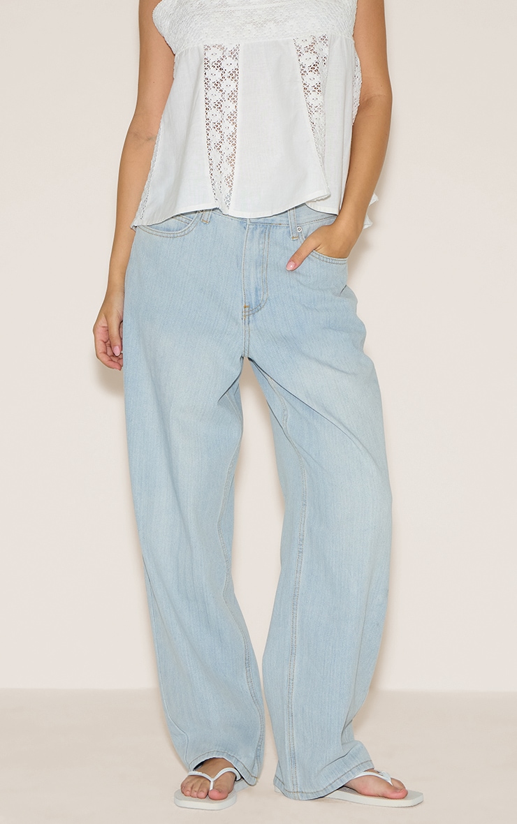 Light Blue Lightweight Slouchy Wide Leg Jean | Denim | PLT