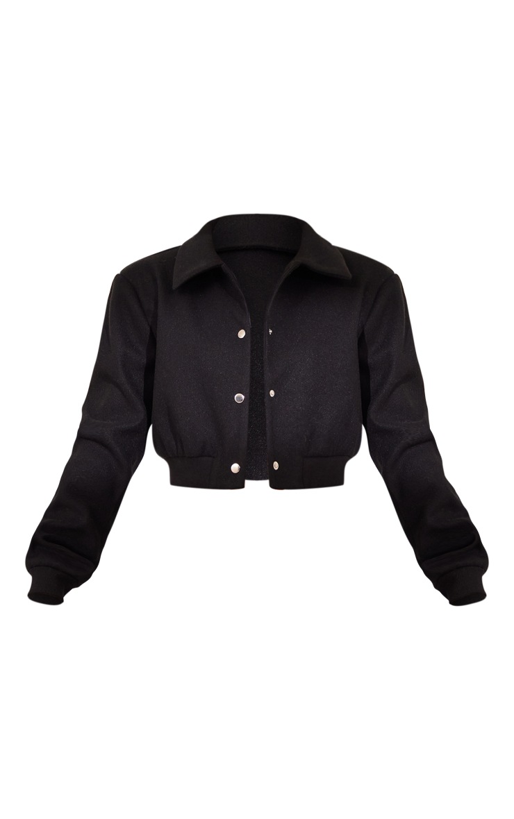 Black Shoulder Padded Wool Cropped Bomber Jacket | Outerwear ...