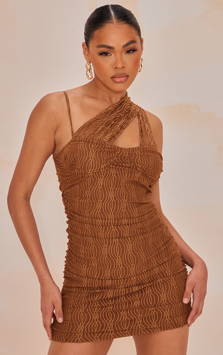 Chocolate Textured One Shoulder Cup Bodycon Dress | Dresses | PLT AUS