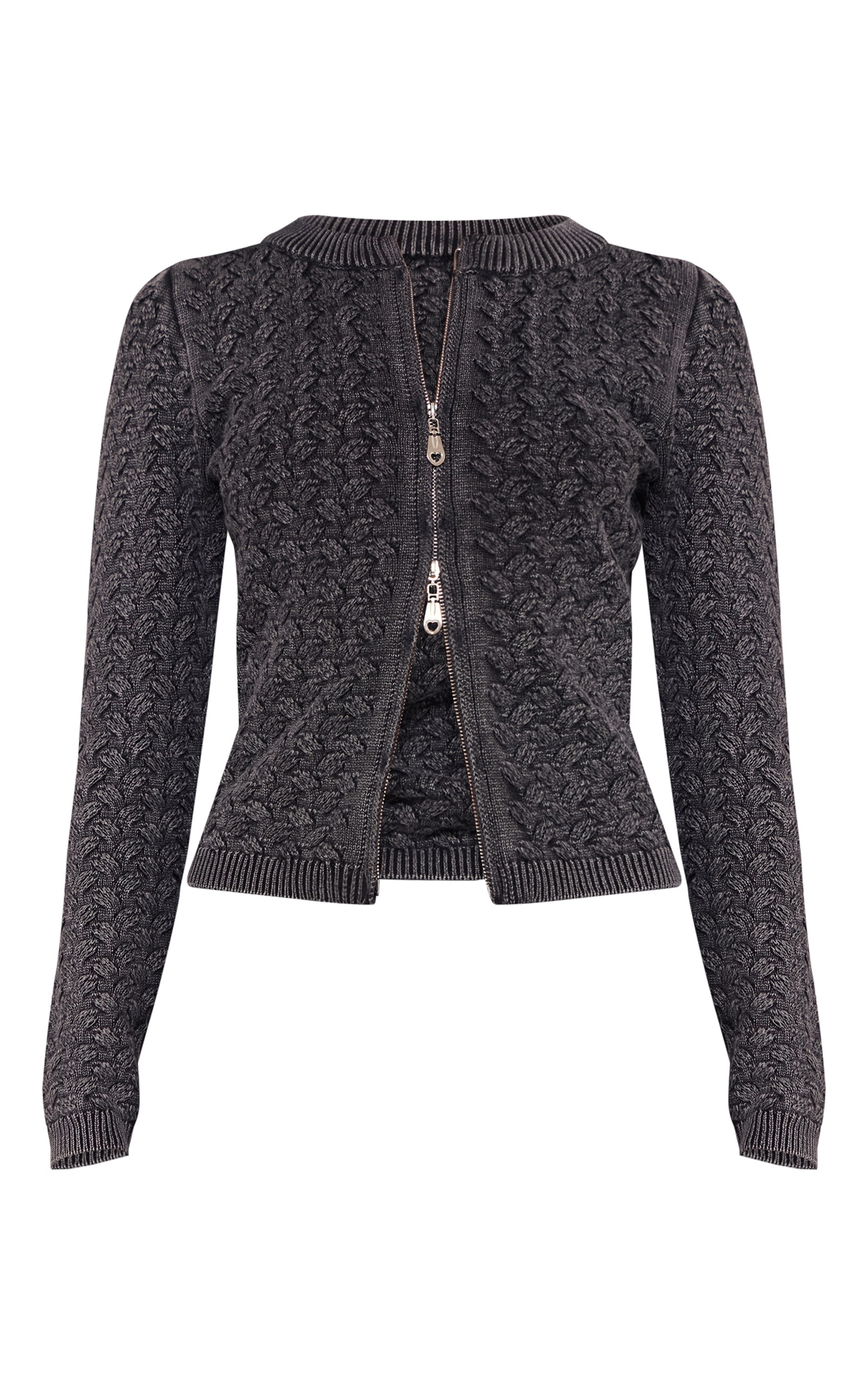 Petite Black Cable Knit Jacket | Petite | PrettyLittleThing