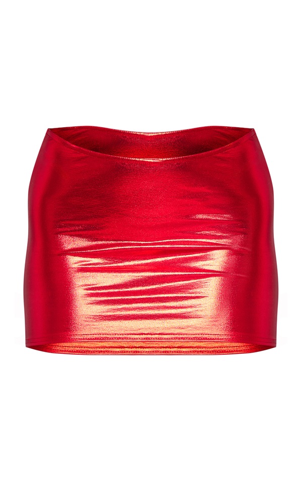 Red Dip Hem Foil Low Rise Micro Mini Skirt | PrettyLittleThing CA