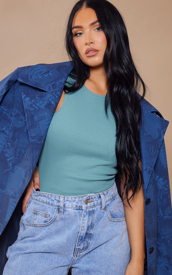 Teal Basic Rib Racer Vest | Tops | Prettylittlething
