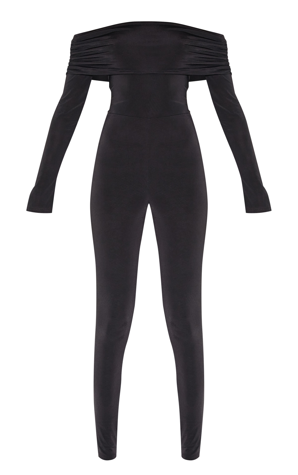 Black Double Layer Slinky Bardot Skinny Jumpsuit | Dresses | PLT