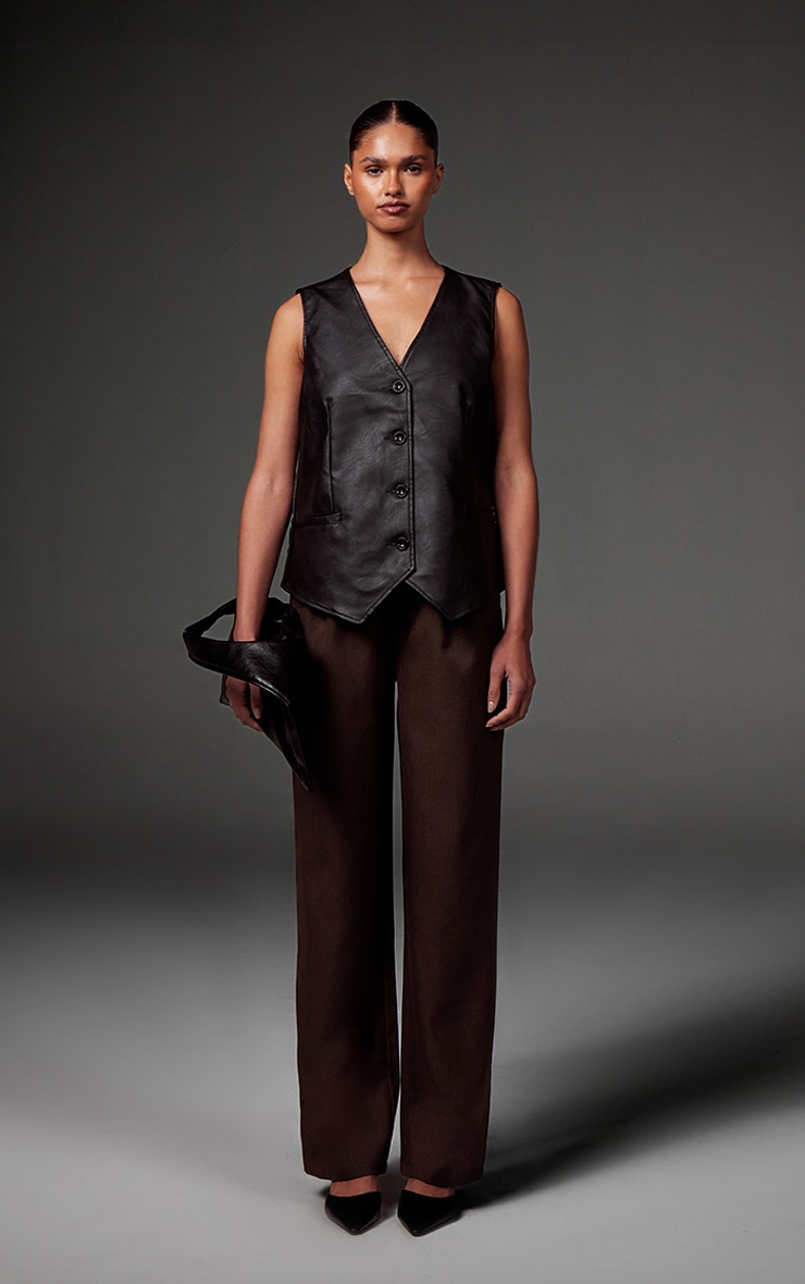 Black Faux Leather Oversized Vest | Tops | PrettyLittleThing USA