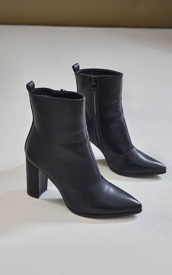 Bottines Pointues En PU Noir À Talon Carré | Chaussures ...