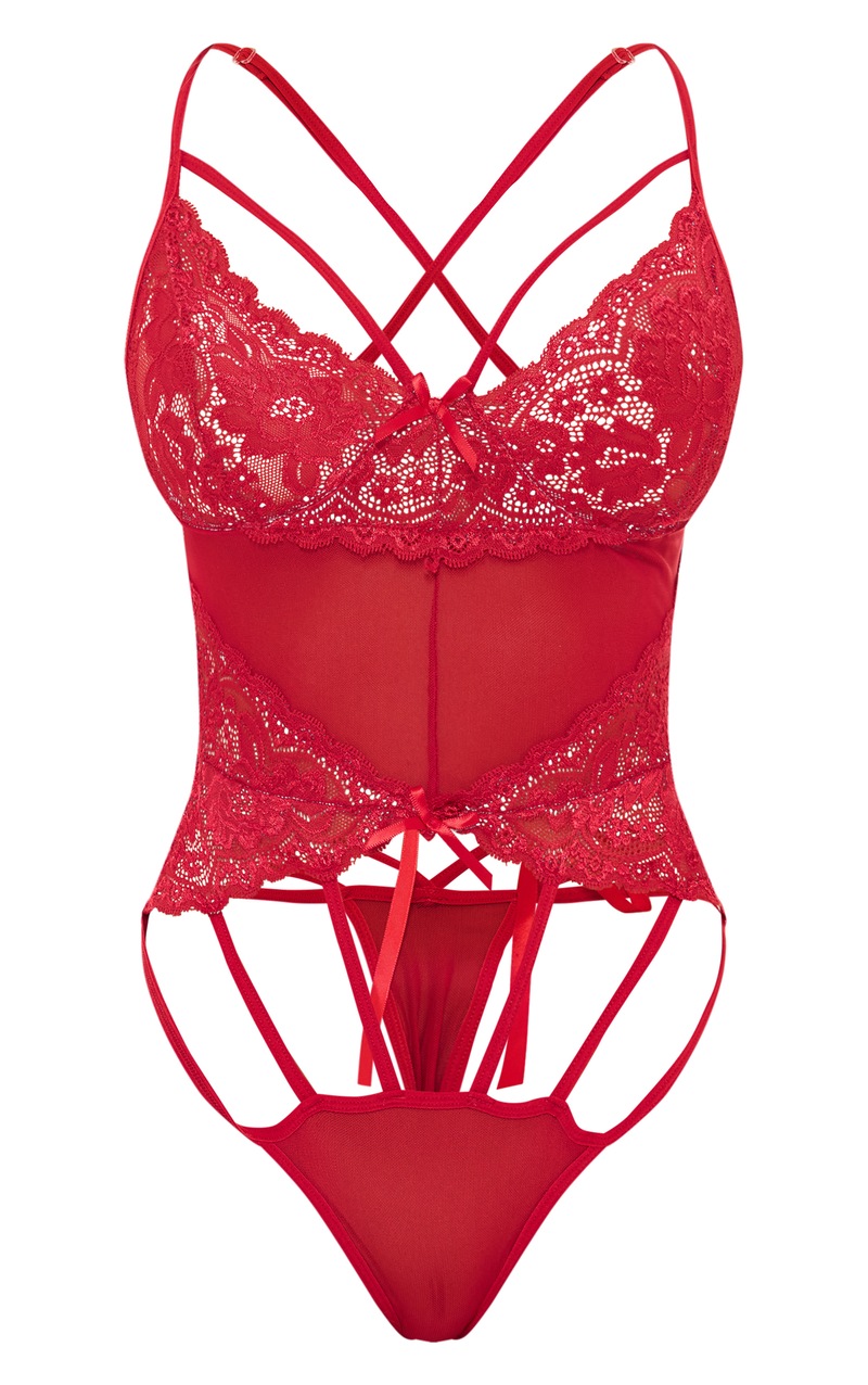 Red Strapping Detail Lace Body | PrettyLittleThing USA