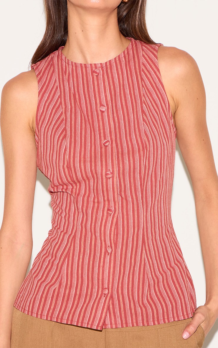 Red Striped Longline Vest | Tops | PLT USA
