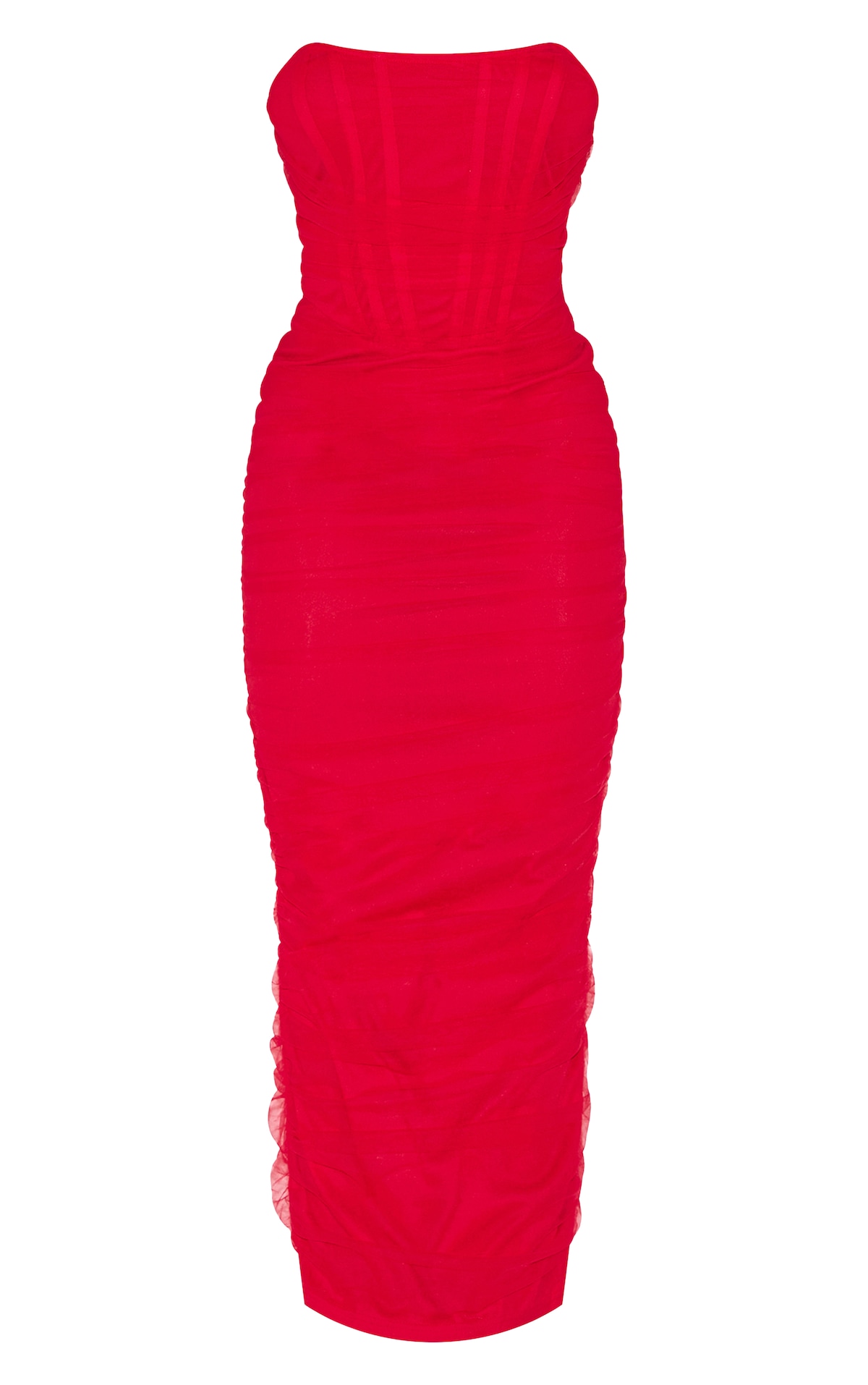 Shape Red Corset Long Sleeve Ruched Midi Dress | Shape | PrettyLittleThing USA