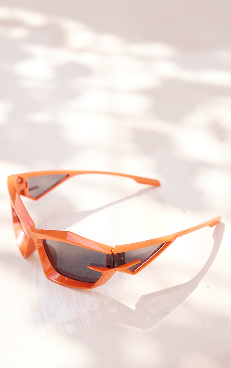 Orange Angular Sporty Visor Sunglasses | PrettyLittleThing