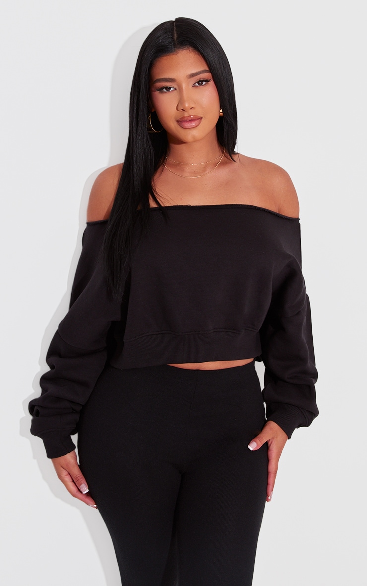 Shape Black Sweat Raw Hem Slouch Crop Sweatshirt | Shape ...