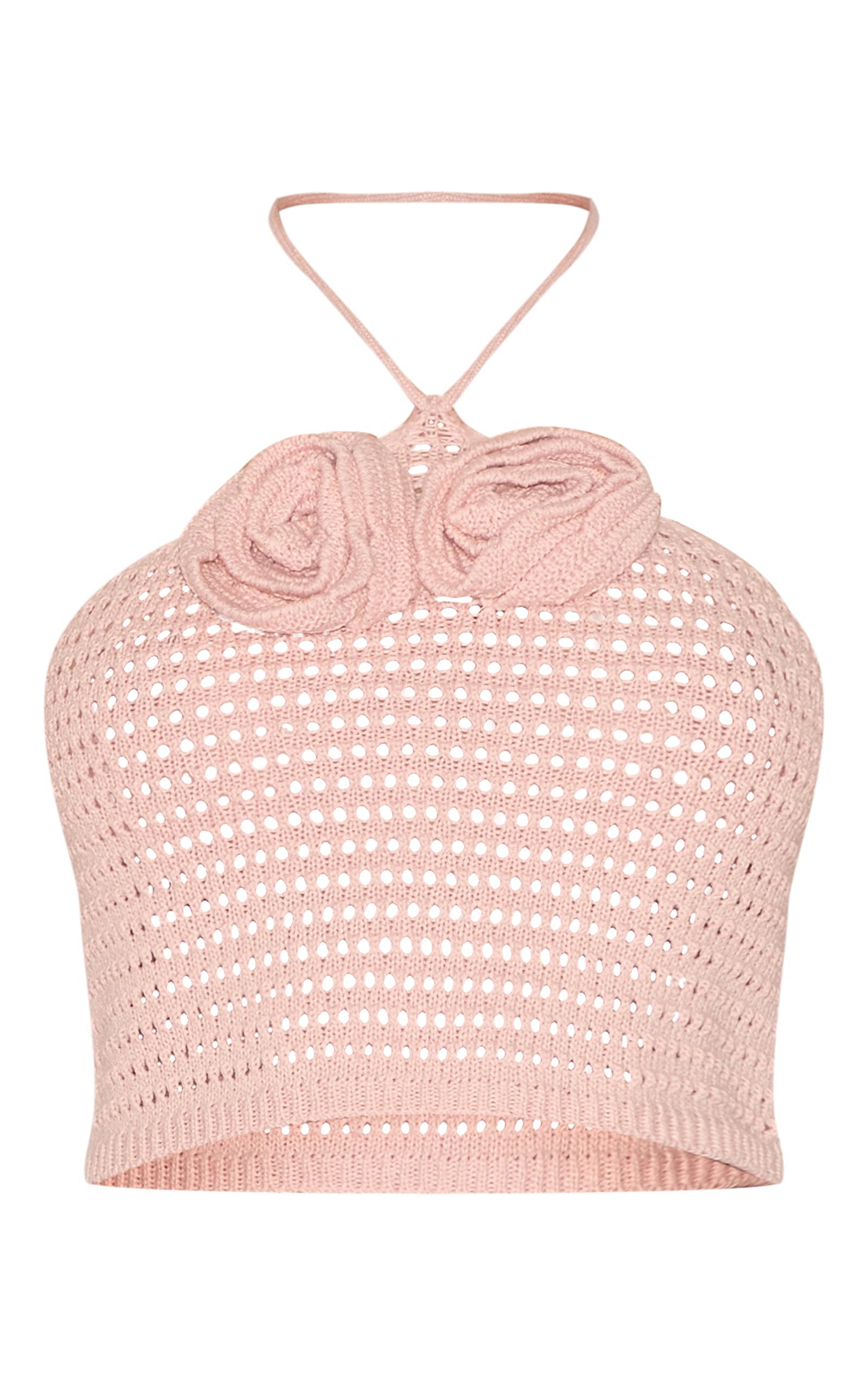 Dusty Pink Tie Neck Flower Applique Top | Knitwear | PLT USA