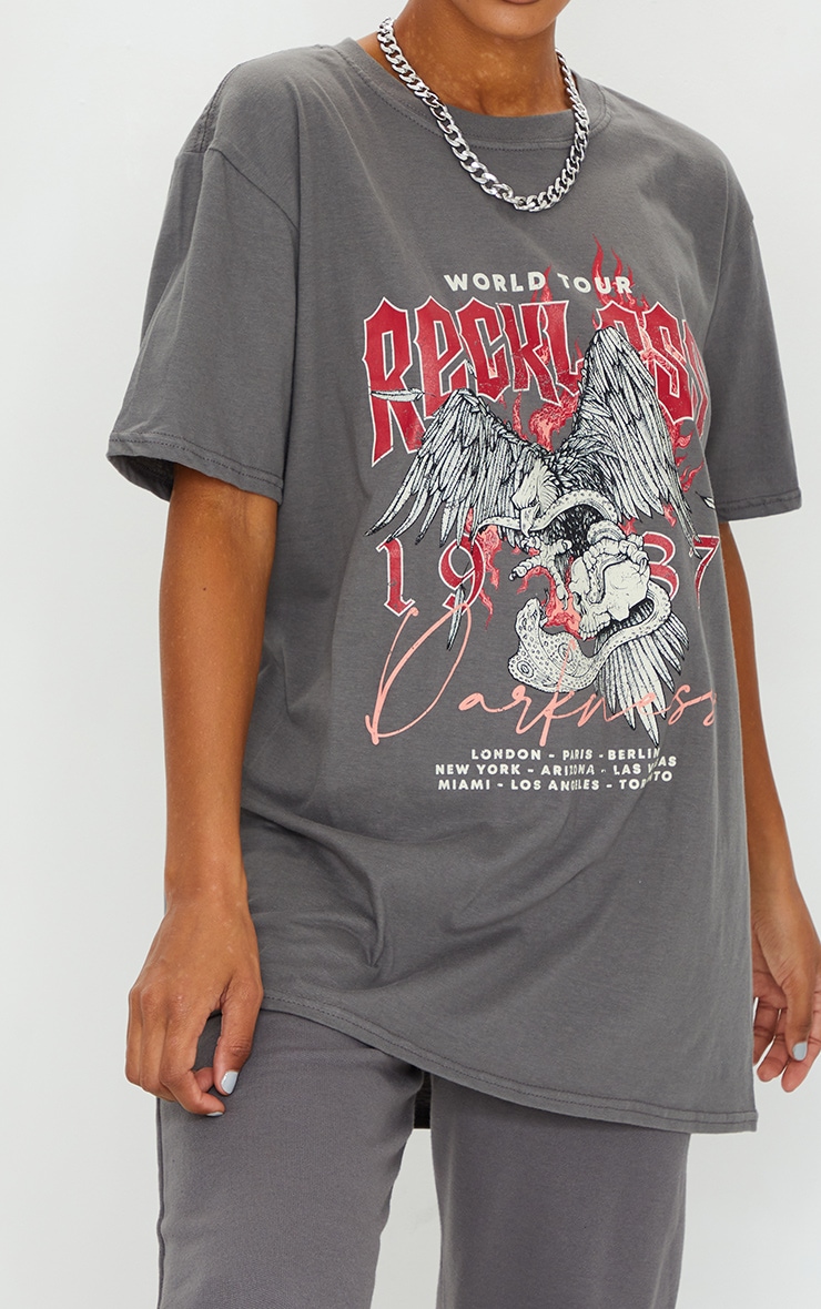 Grey World Tour Reckless Printed T Shirt | Tops | PrettyLittleThing USA