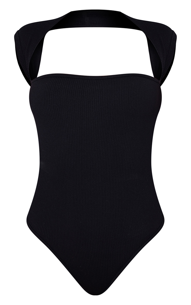 Black Contour Rib Cut Out Short Sleeve Bodysuit | PrettyLittleThing