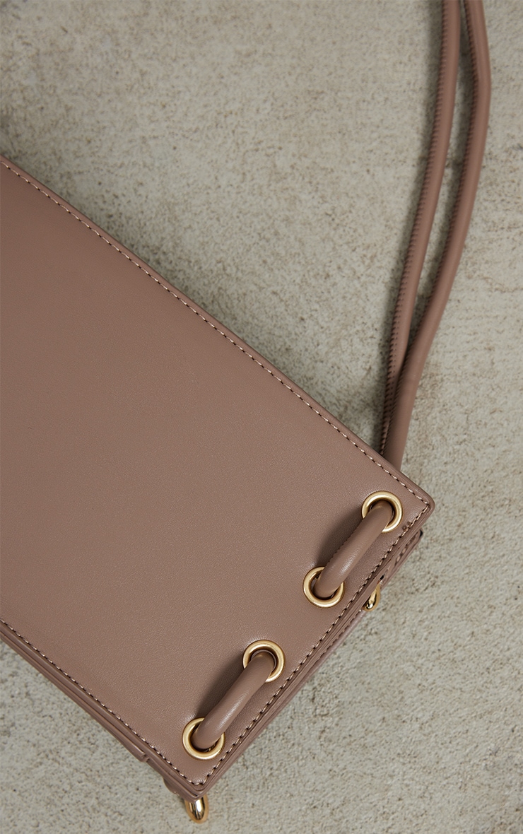 Taupe Lace Up Detail Rectangular Shoulder Bag | PrettyLittleThing