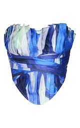 Blue Rose Printed Pleated Drape Front Corset | Tops | PLT