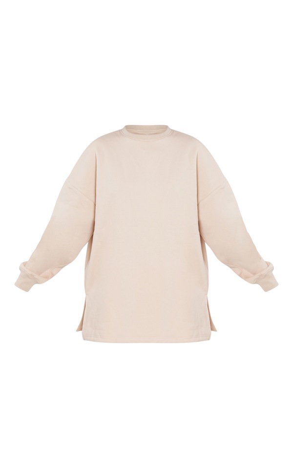 Stone Oversized Split Hem Sweatshirt | PrettyLittleThing USA