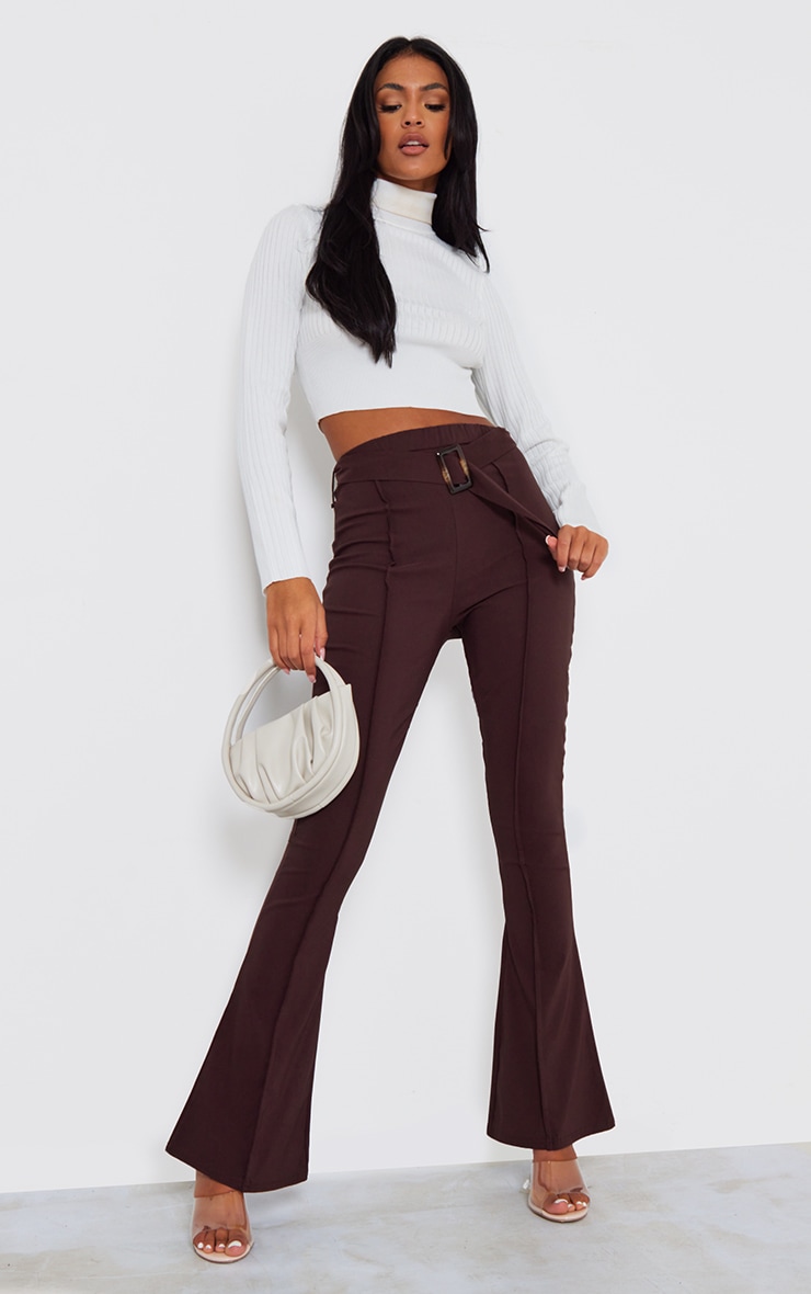Tall Chocolate Fitted Woven Skinny Flares | Tall | PLT CA