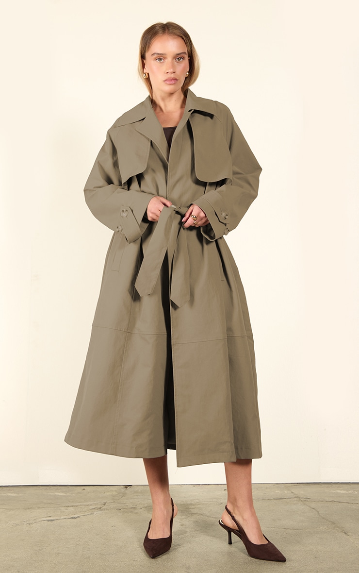 Taupe Oversized Storm Flap Detail Trench | Outerwear | PLT