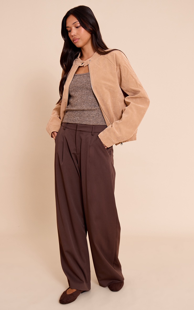 Sand Faux Suede Racer Neck Jacket | Outerwear | PLT