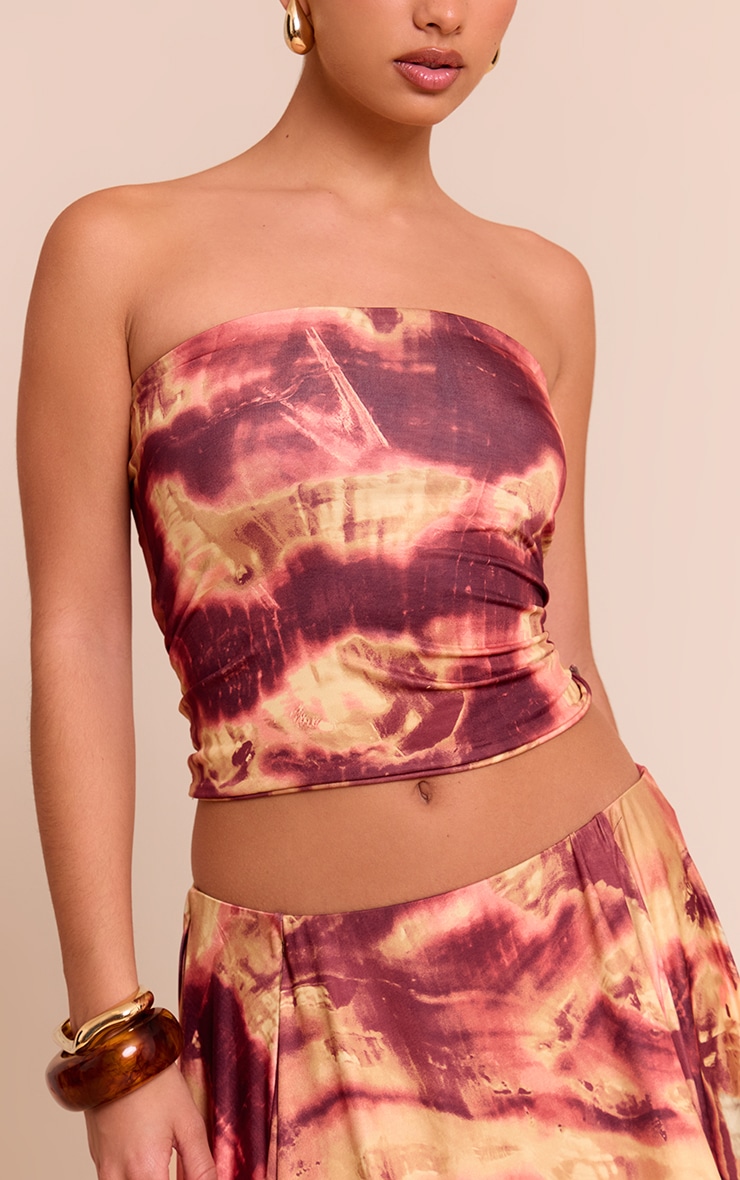 Deep Red Abstract Double Layer Slinky Bandeau Top | Co-ords | PLT USA