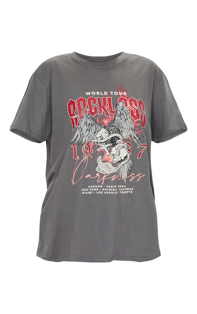 Grey World Tour Reckless Printed T Shirt | Tops | PrettyLittleThing USA