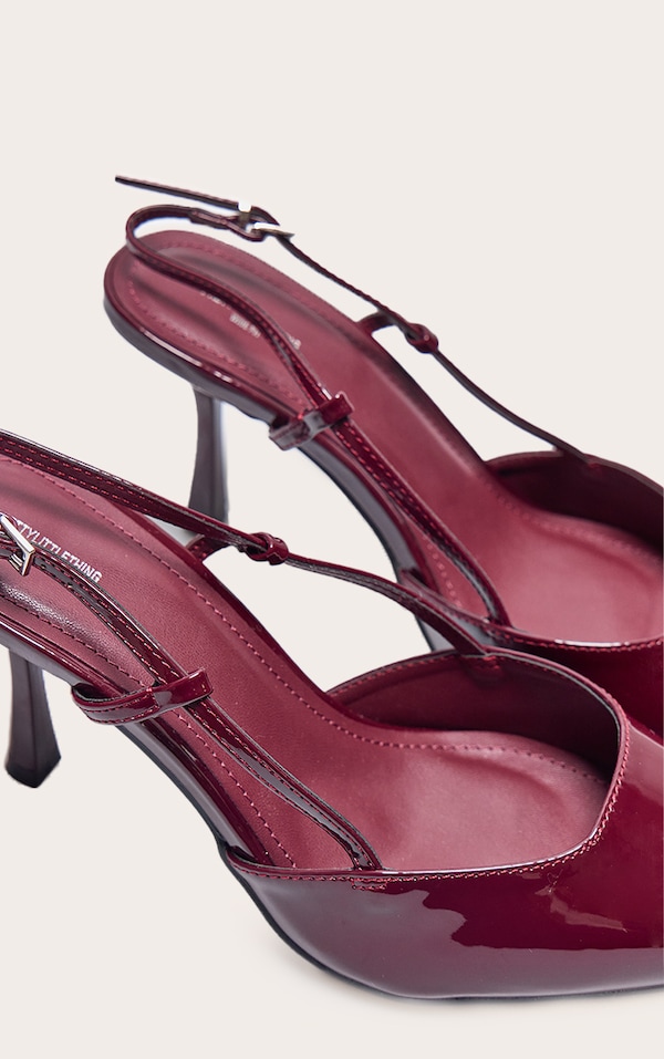 Wide Fit Burgundy PU Point Toe Court Heels | Footwear | PLT