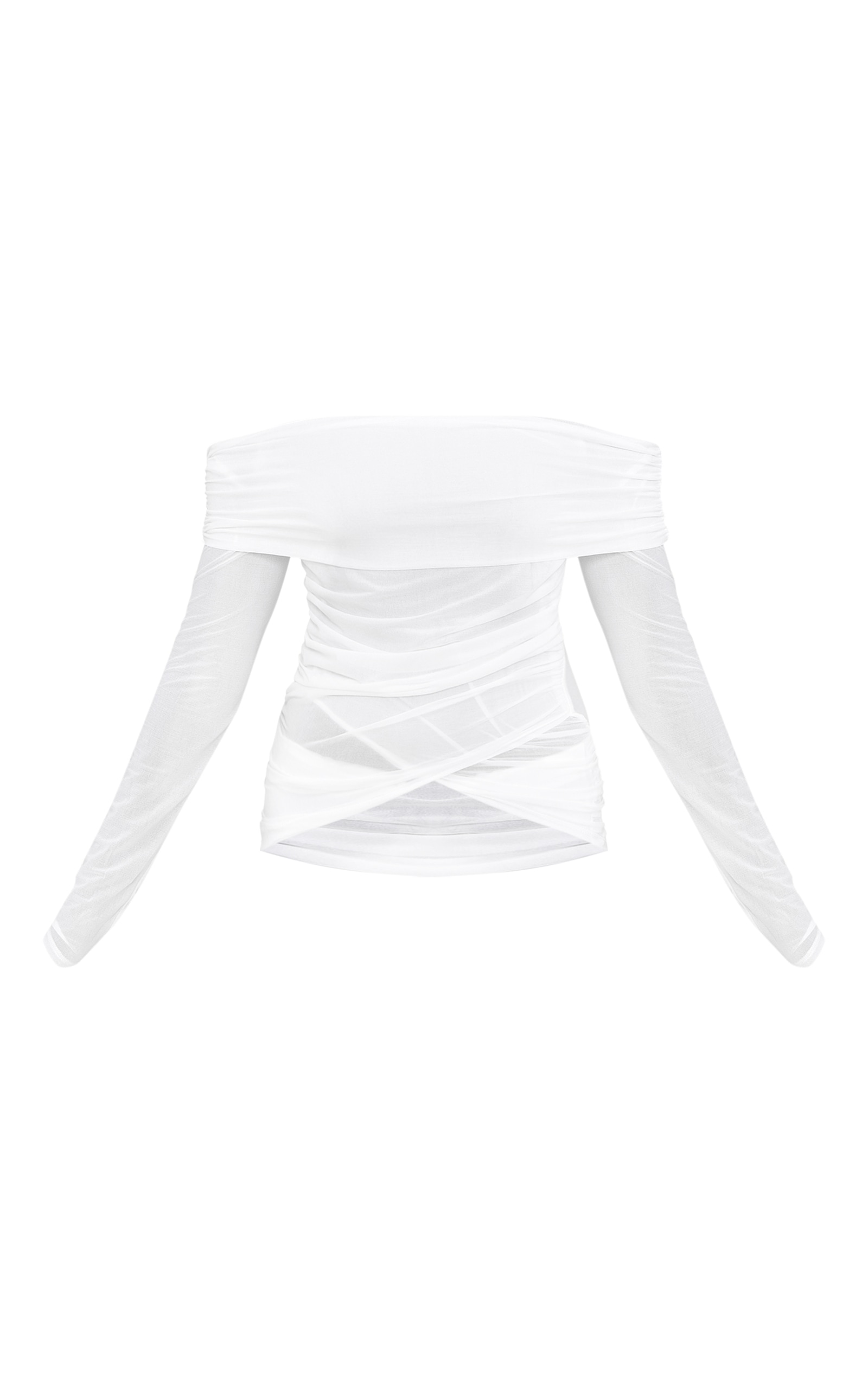 Cream Stretch Chiffon Ruching Bardot Top | Tops | PLT USA