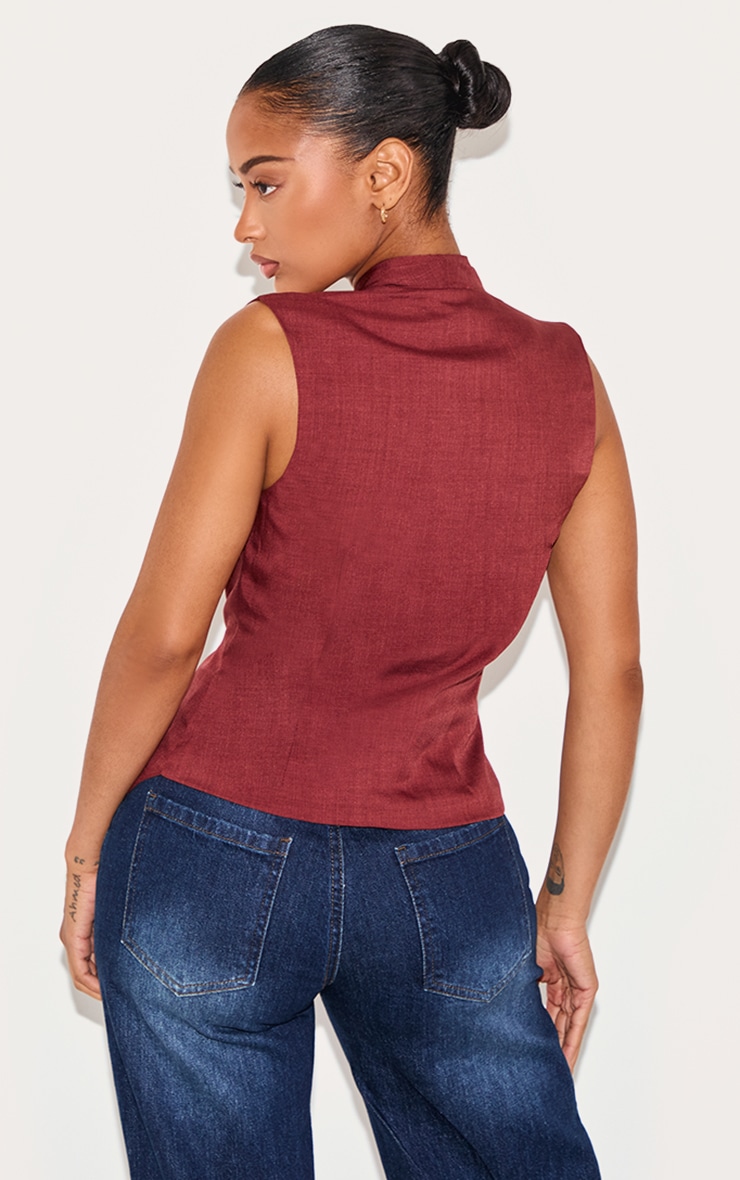 Shape Burgundy Tailored Wrap Front Vest | Shape | PrettyLittleThing USA