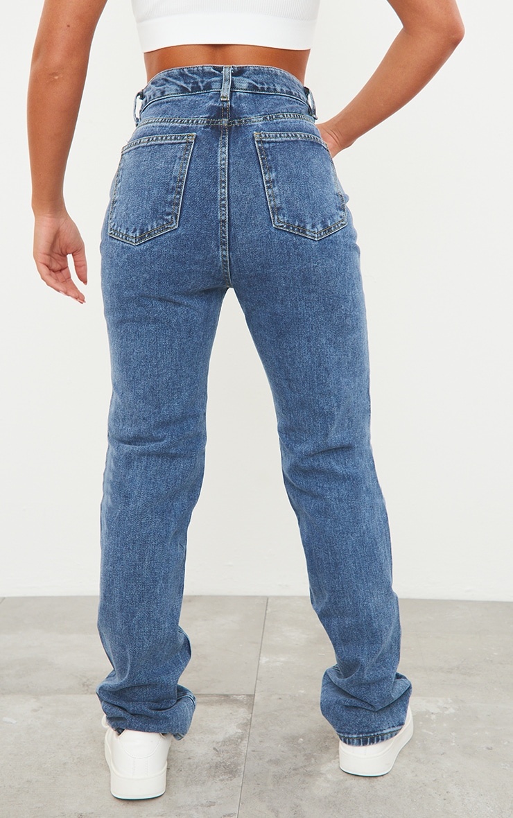 Mid Blue Wash Long Leg Straight Jeans | Denim | PLT USA