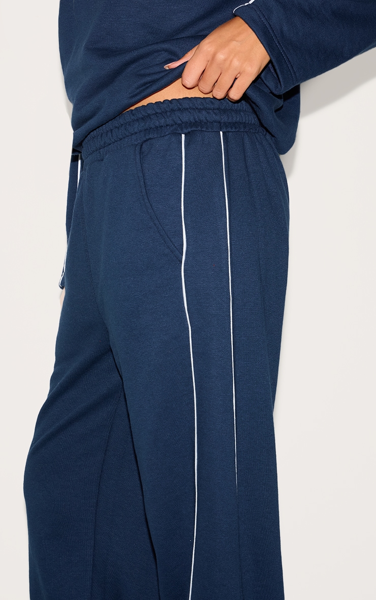 Navy Contrast Piping Detail Wide Leg Joggers | Athleisure | PLT