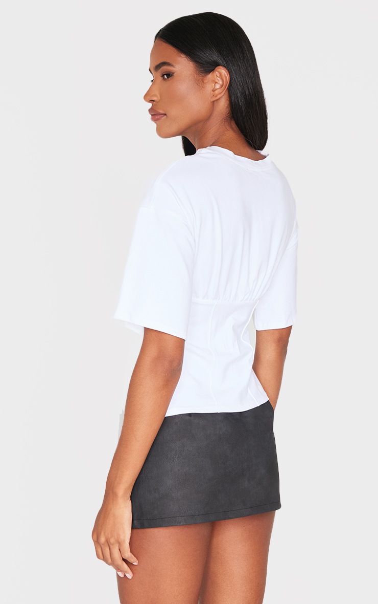 White Ruched Bust Detail Fitted T Shirt | Tops | PrettyLittleThing USA