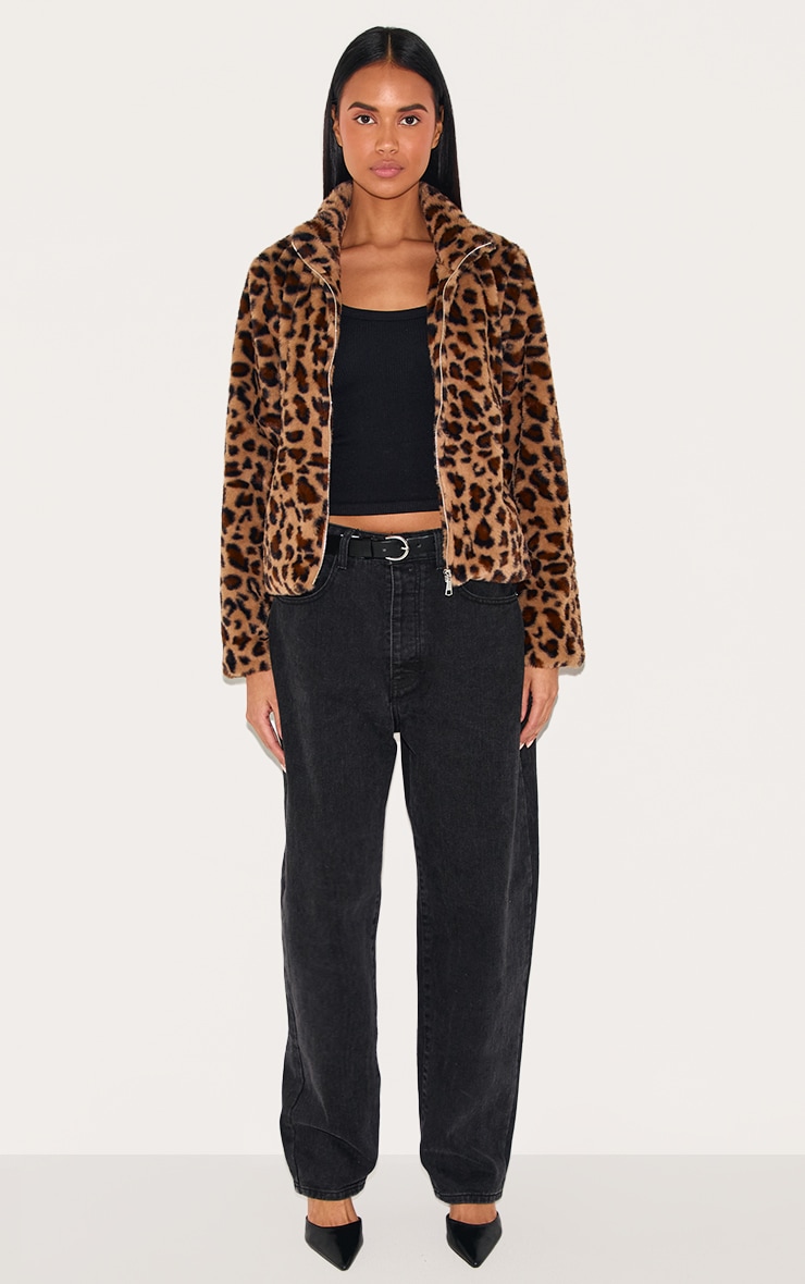 Brown Leopard Fleece Zip Up Jacket | Outerwear | PLT