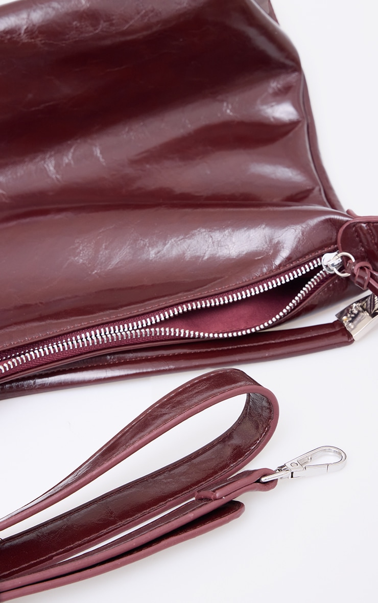 Burgundy Crinkle Patent PU Slouchy Tote Bag | Accessories | PLT USA