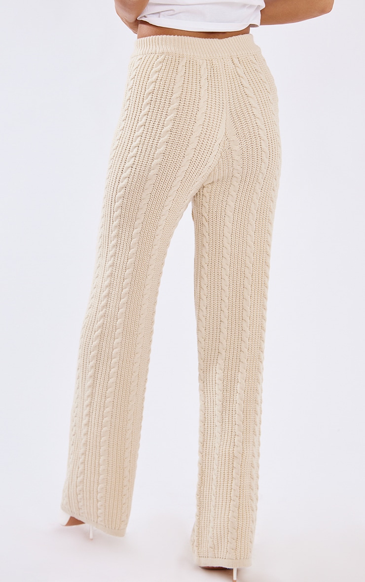 Stone Cable Knit Wide Leg Trousers | Knitwear | PLT