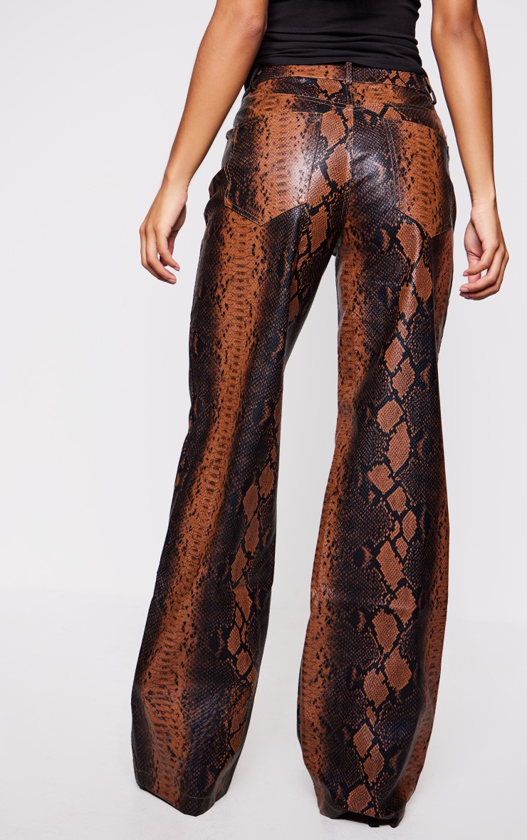 Brown Faux Snakeskin Pants | Bottoms | PrettyLittleThing USA