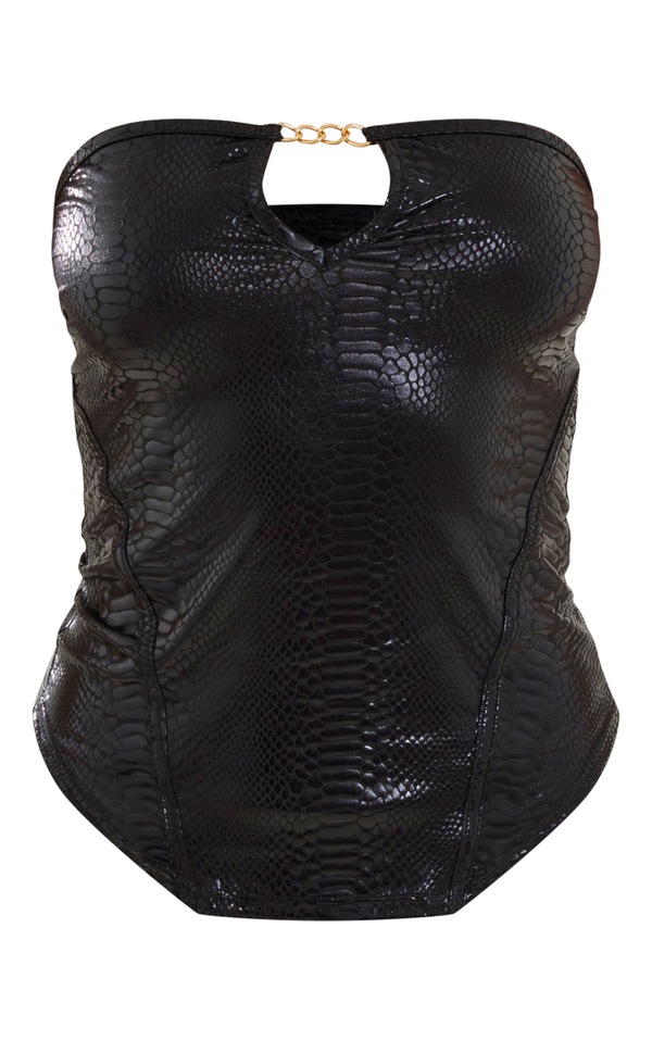 Black Patent Croc Chain Keyhole Bandeau Corset | Co-ords | PLT