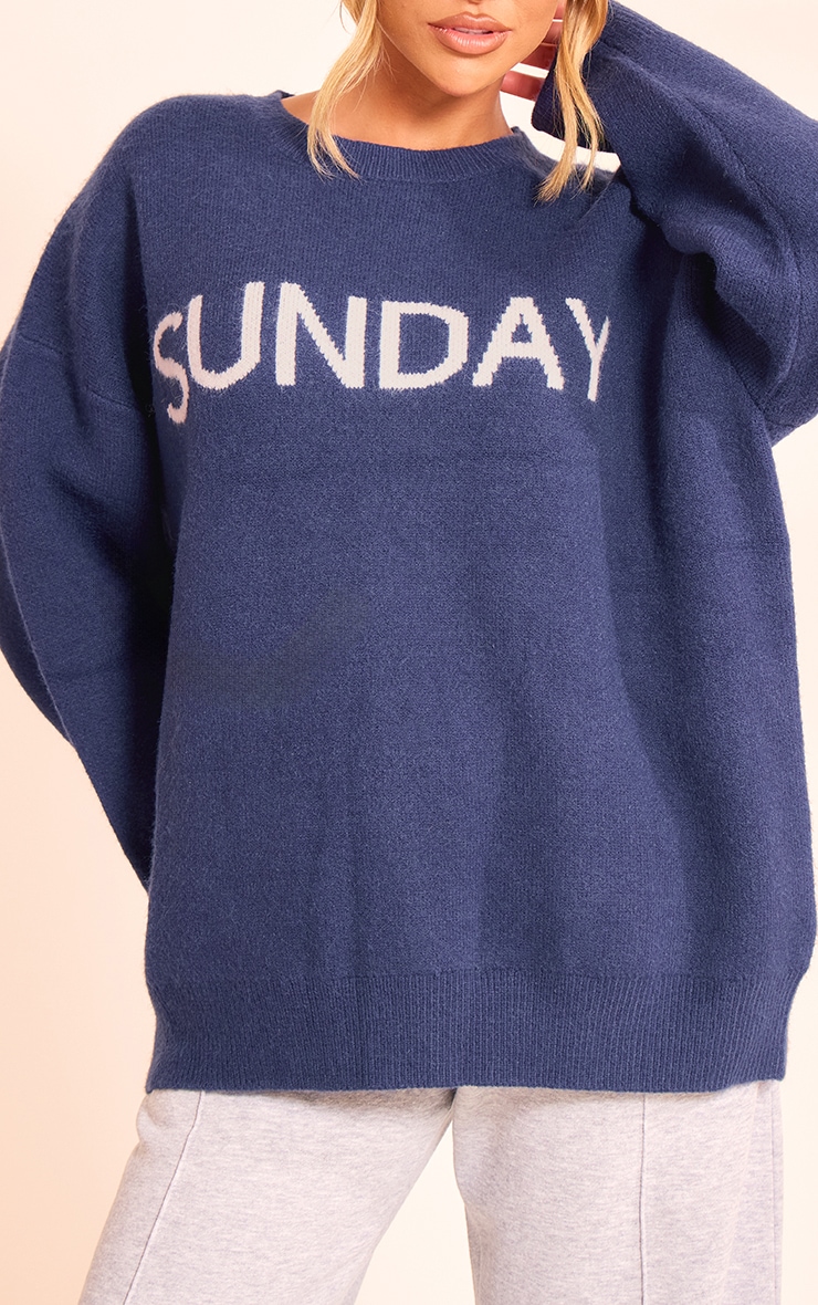 Navy Sunday Jacquard Knitted Jumper | Knitwear | PLT